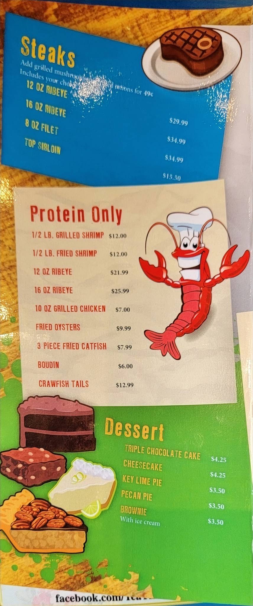 Menu at Billy B's Cajun Grill restaurant, Mansfield