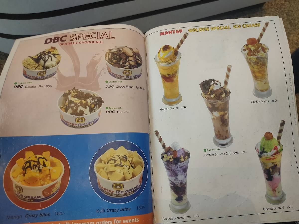 Menu at Mantap Ice Cream, Bengaluru