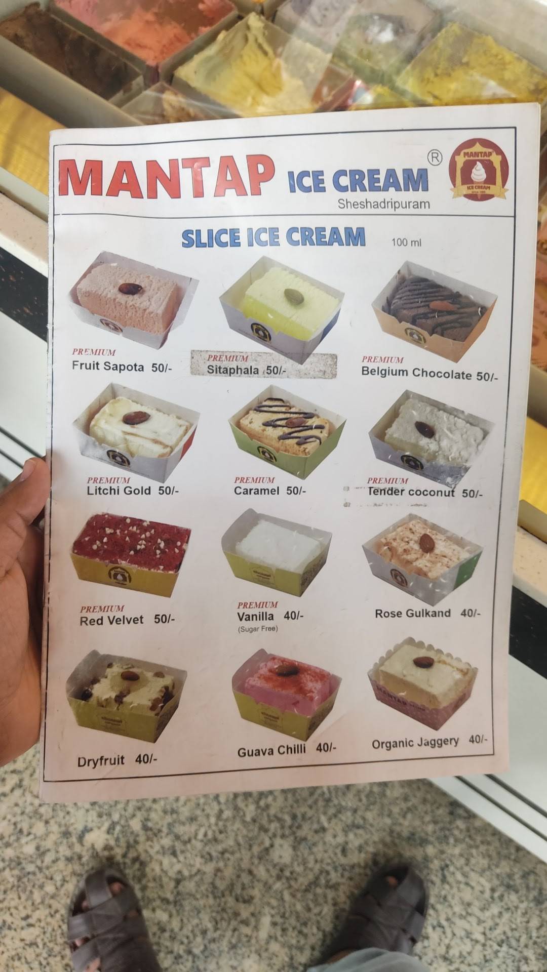 Menu at Mantap Ice Cream, Bengaluru