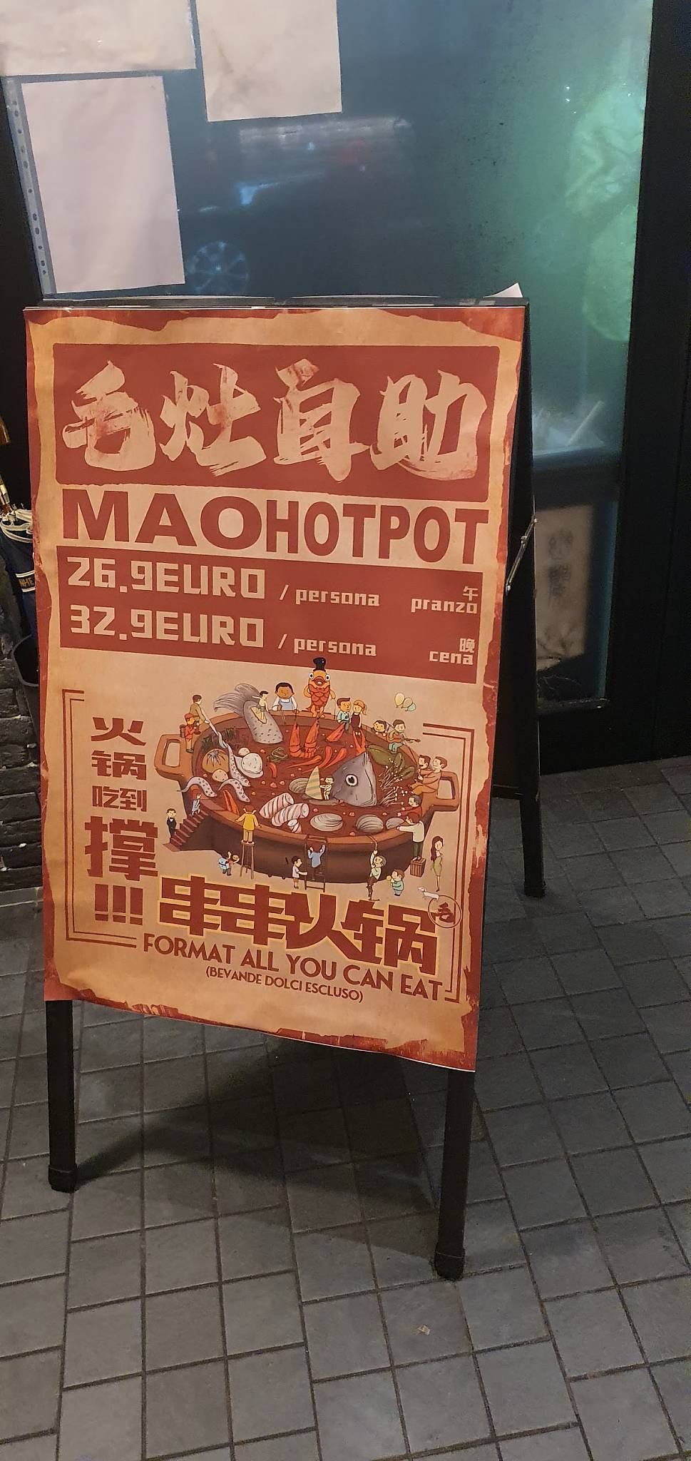 Menu au Mao hotpot restaurant, Milan