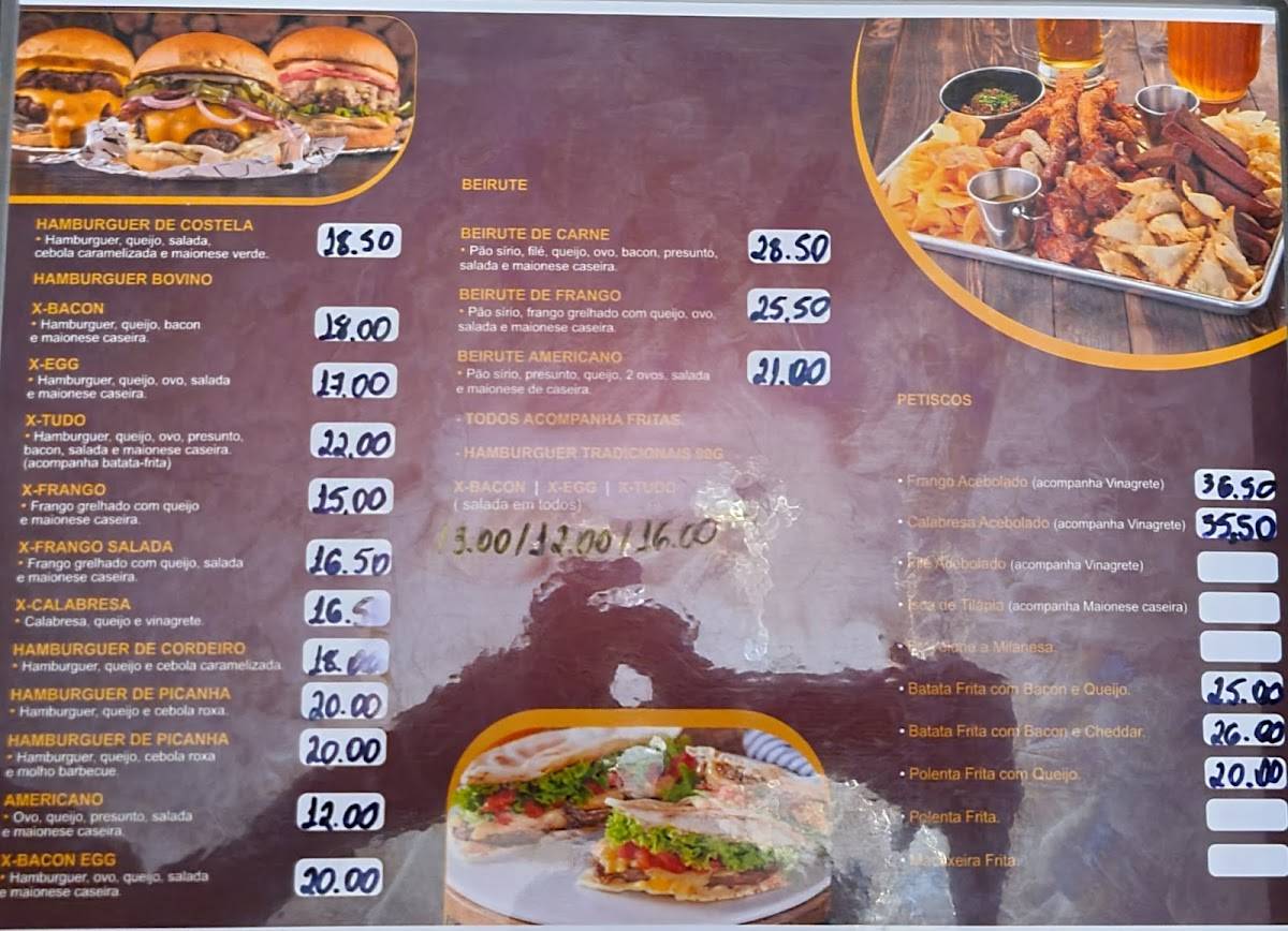 Menu at Marcelo Burger's restaurant, Arapiraca