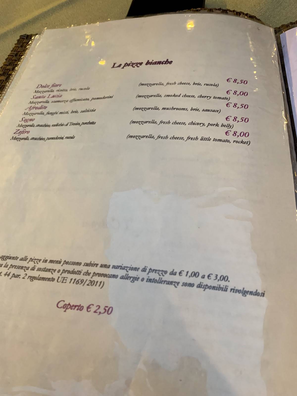 Menu da Marechiaro Ristorante Pizzeria, Padova