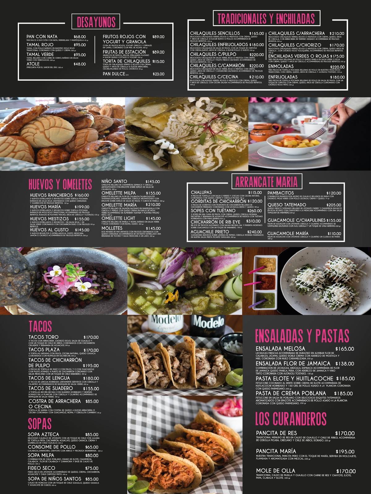 Carta del restaurante María Curandera, Metepec
