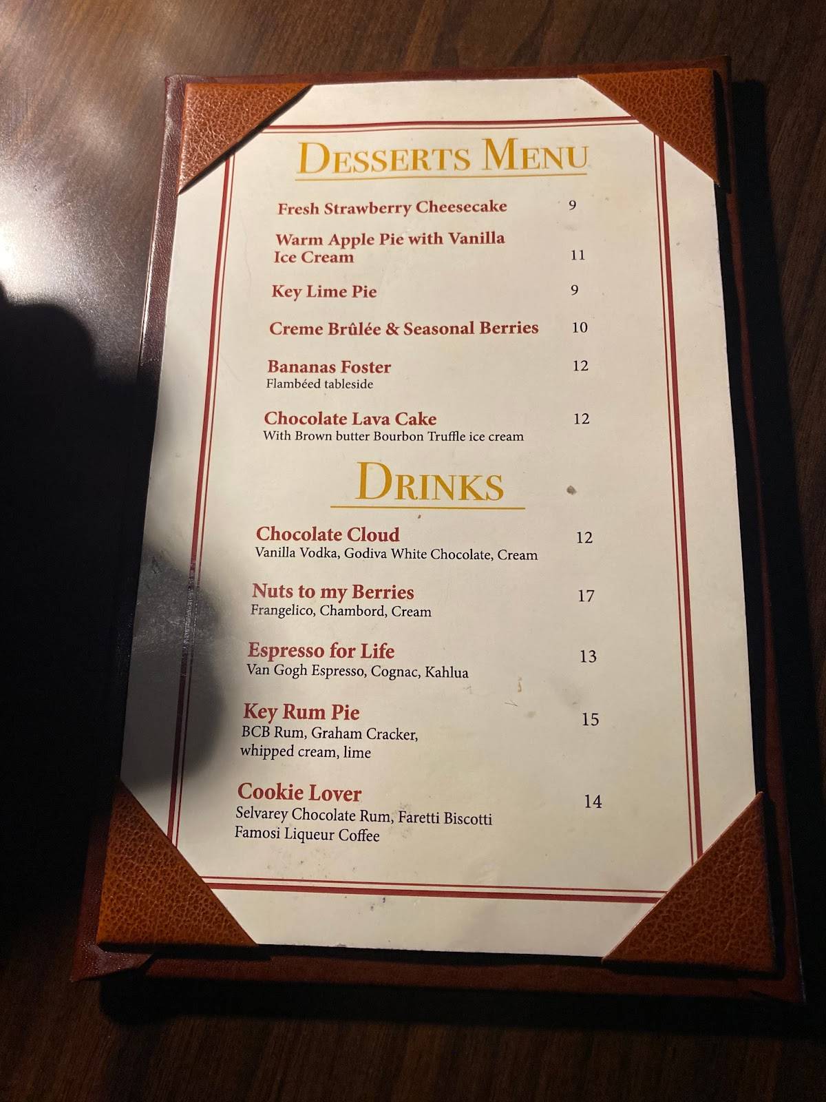 Menu at Cherokee Chophouse steakhouse, Marietta