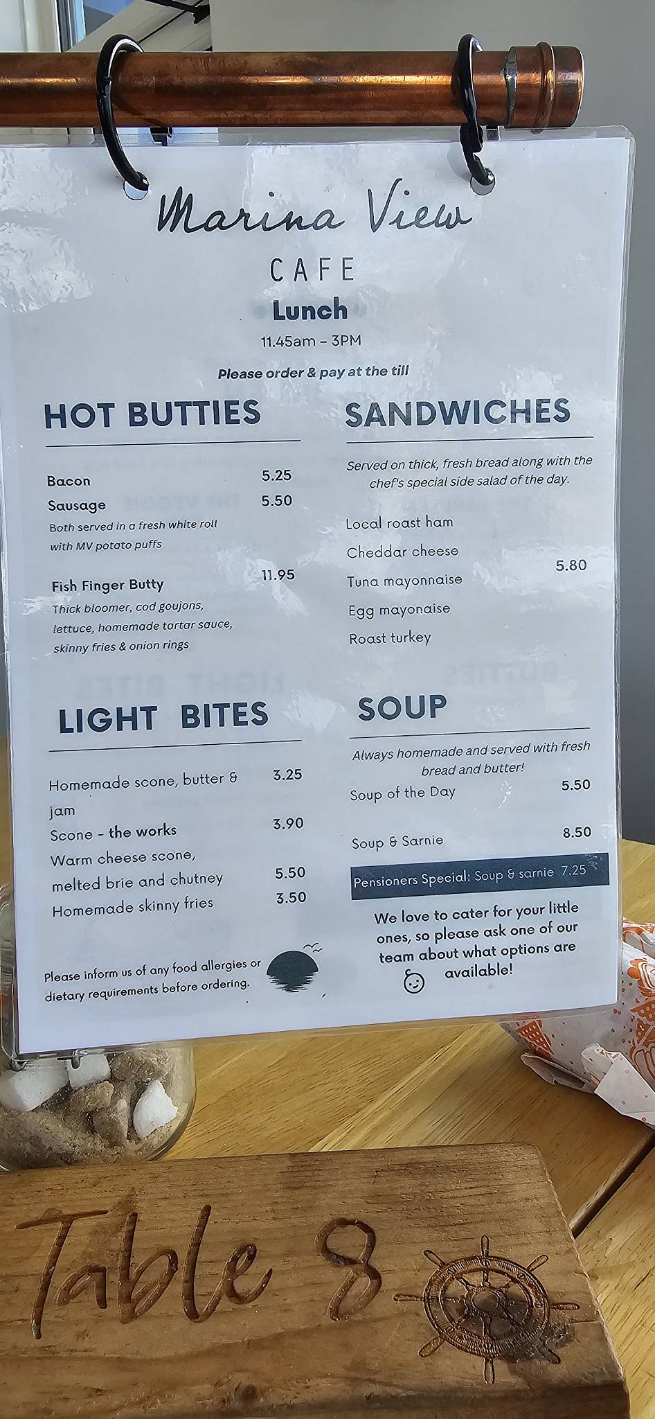Menu at Marina View Cafe, Maryport
