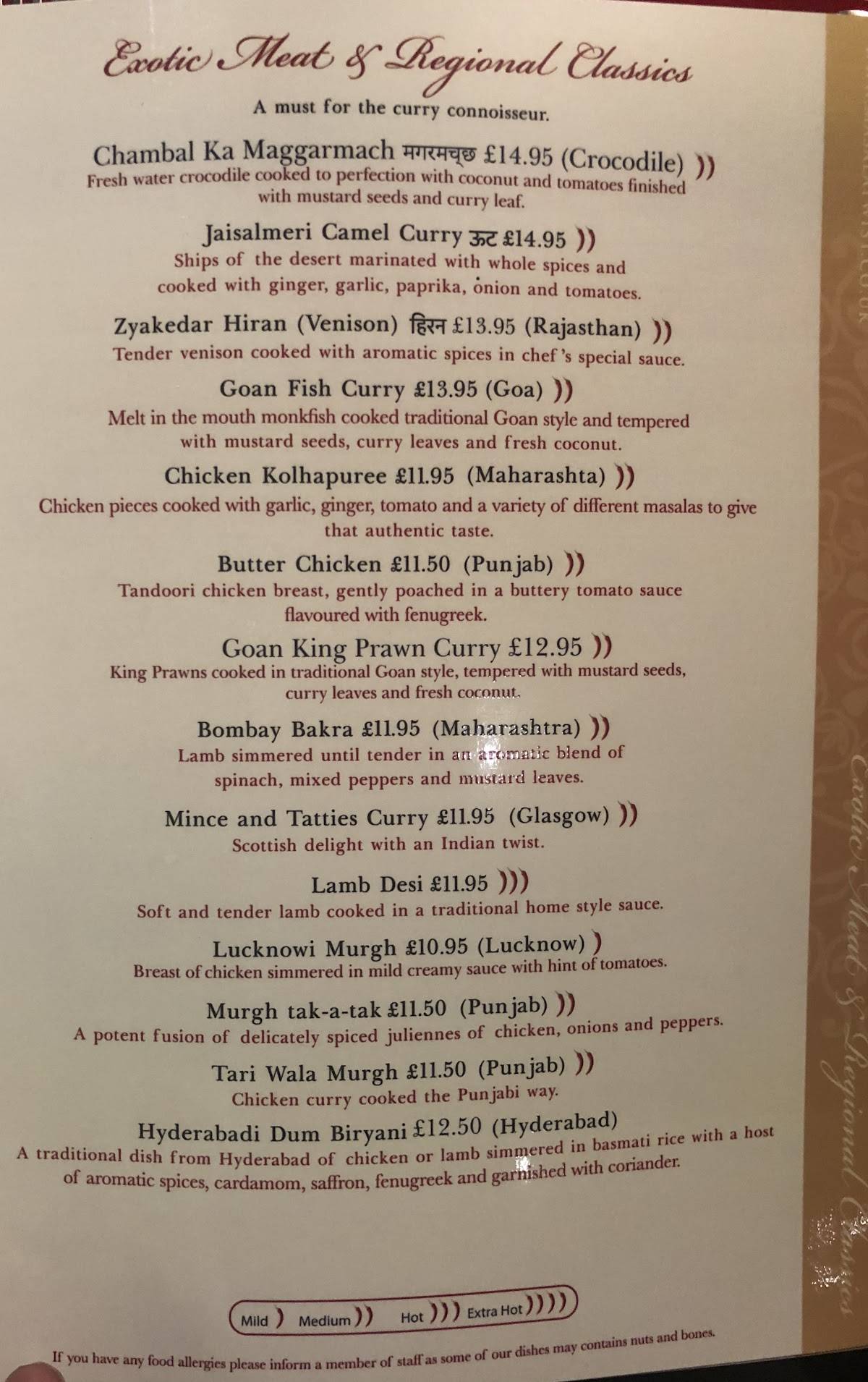 Menu at Masala Twist restaurant, Helensburgh
