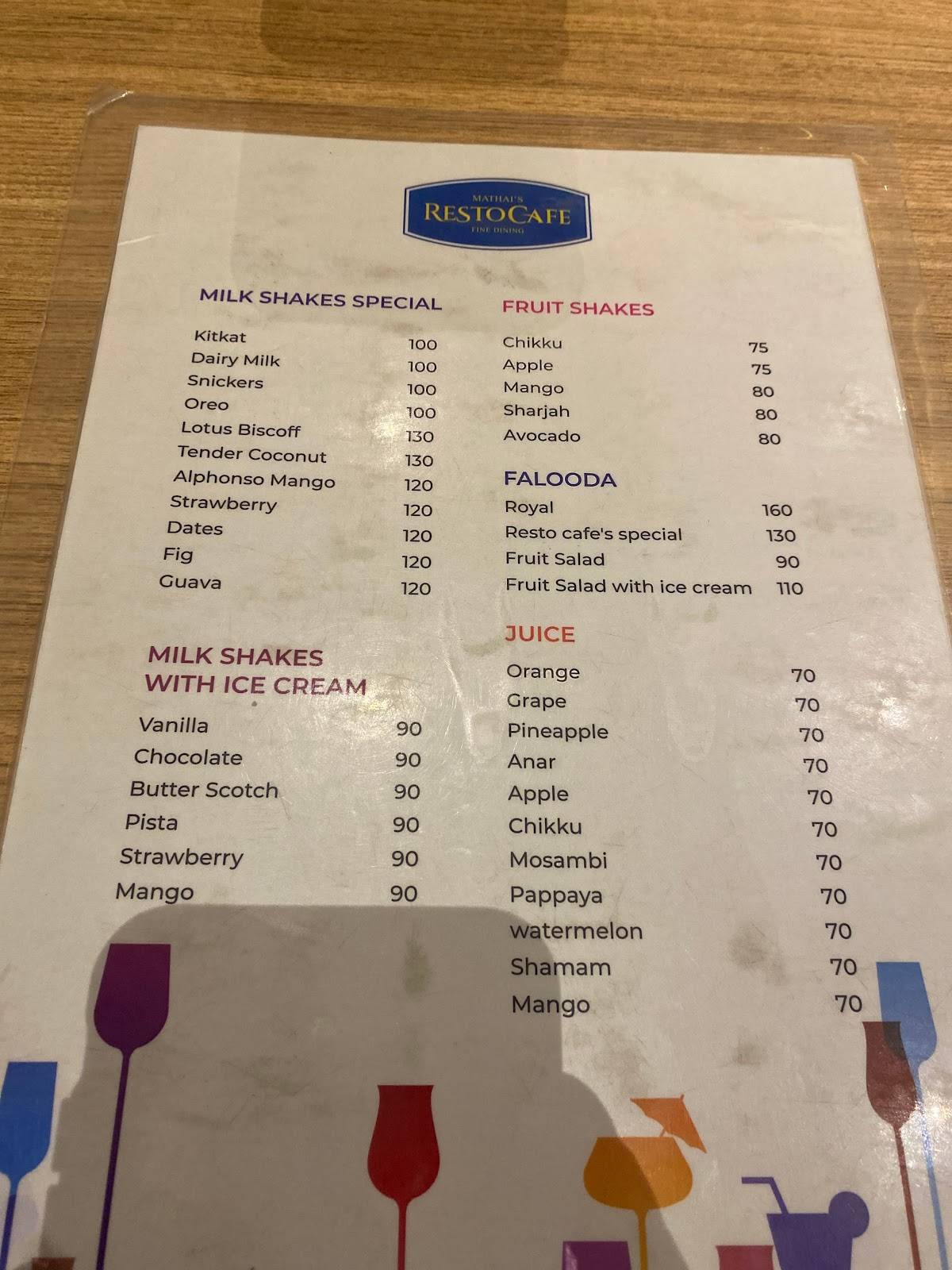 Menu at Mathai’s Restocafe, Sultan Bathery, 1st floor
