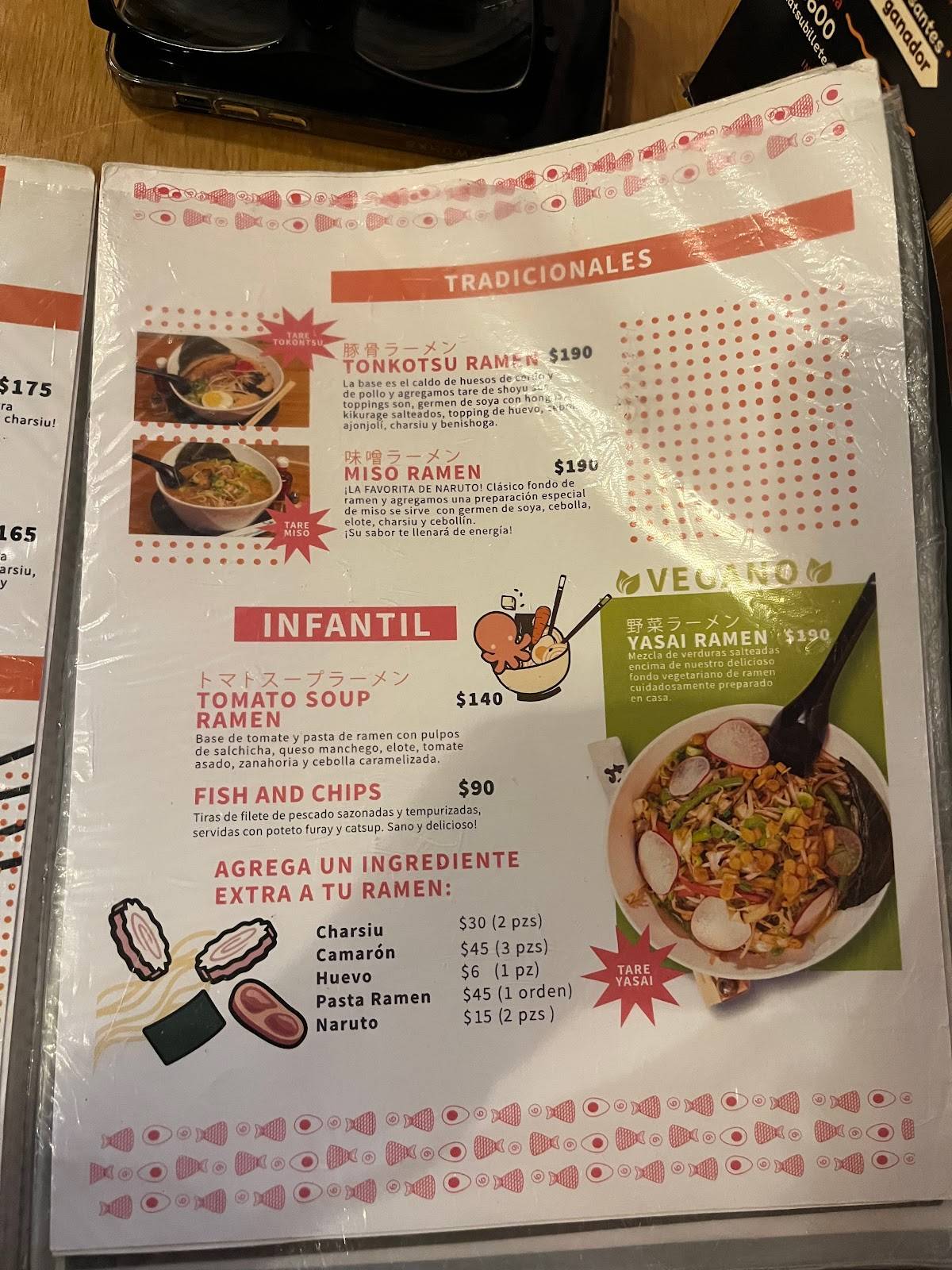 Carta del restaurante Matsuri Ramen, Saltillo