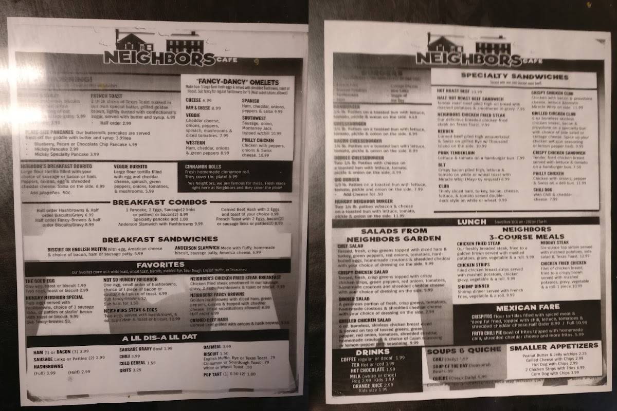 Menu at Neighbors Café restaurant, McPherson