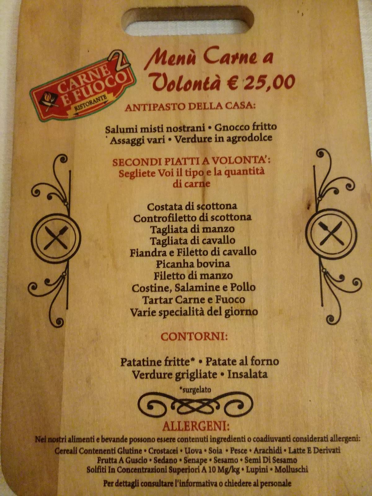 Menu da Carne e Fuoco 2 ristorante, Paratico