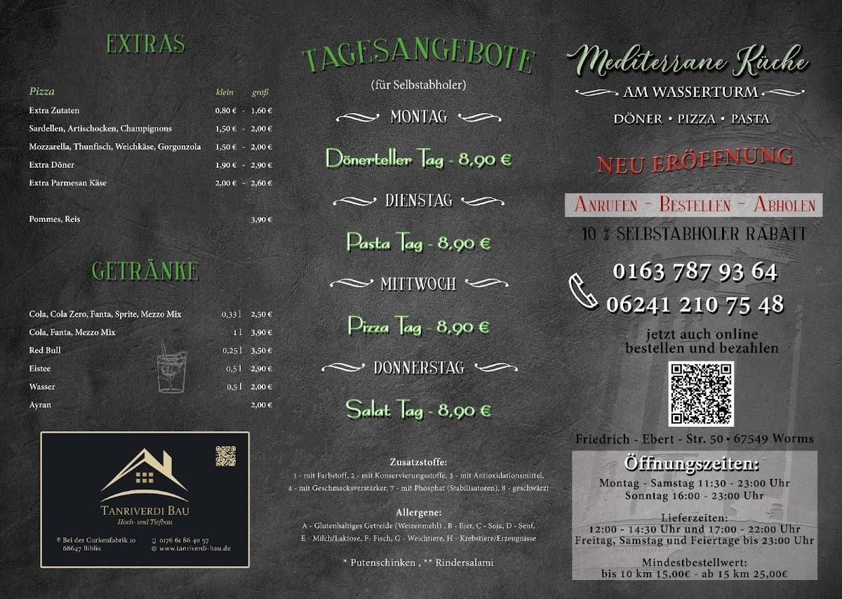 Carta del restaurante Mediterrane Küche am Wasserturm, Worms