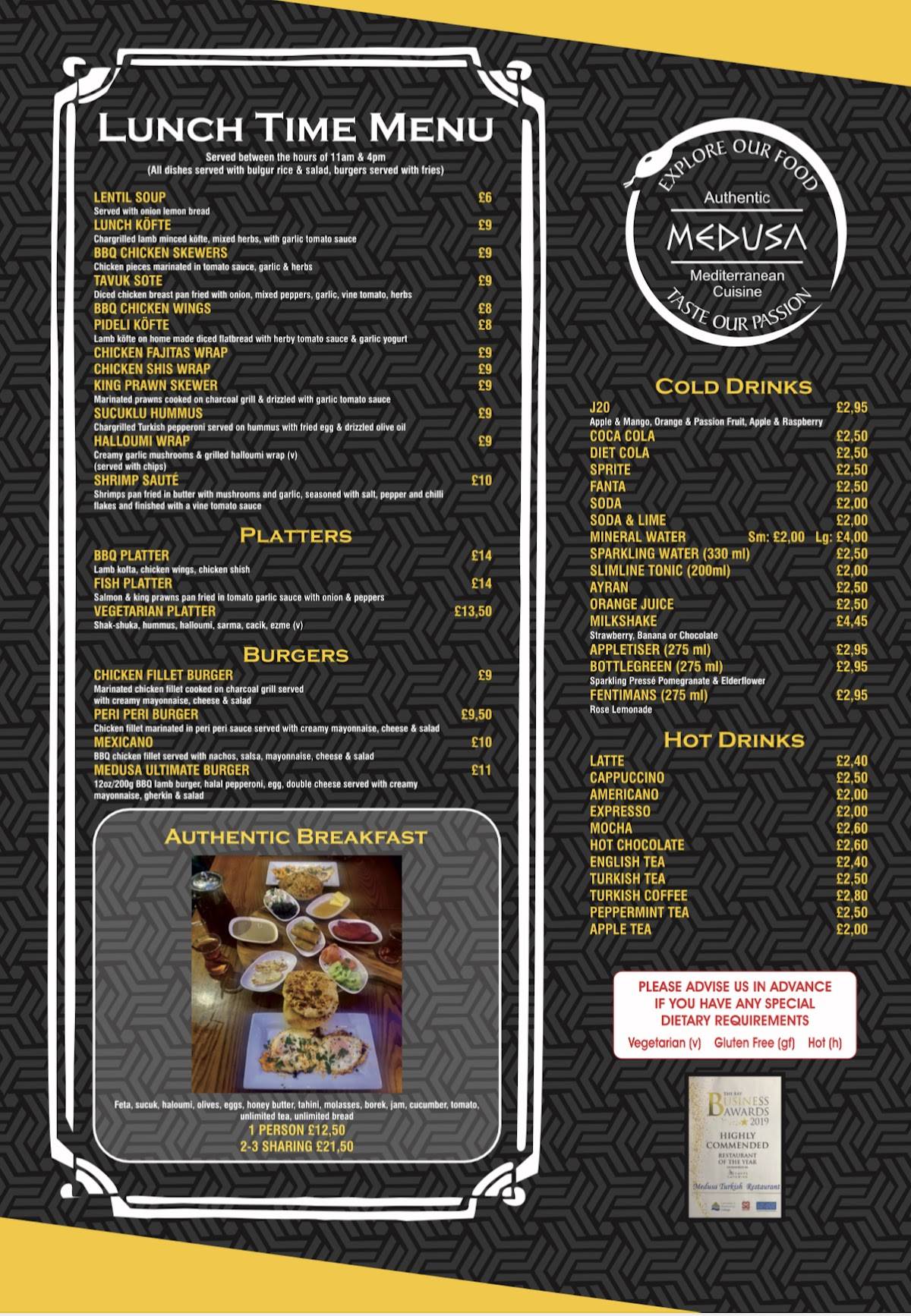 Menu at Medusa restaurant, Lancaster