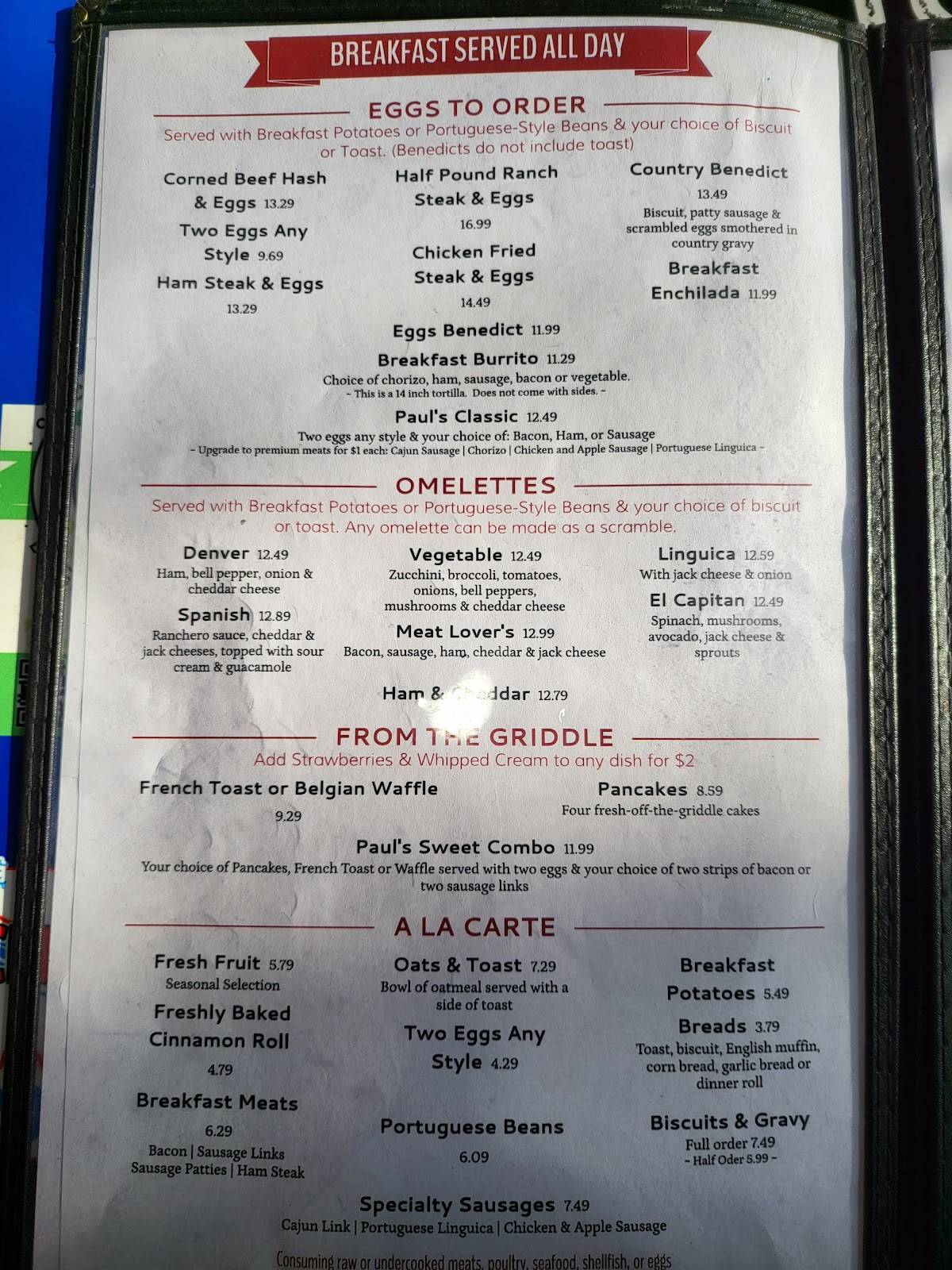 Menu at Yosemite Station restaurant, Merced