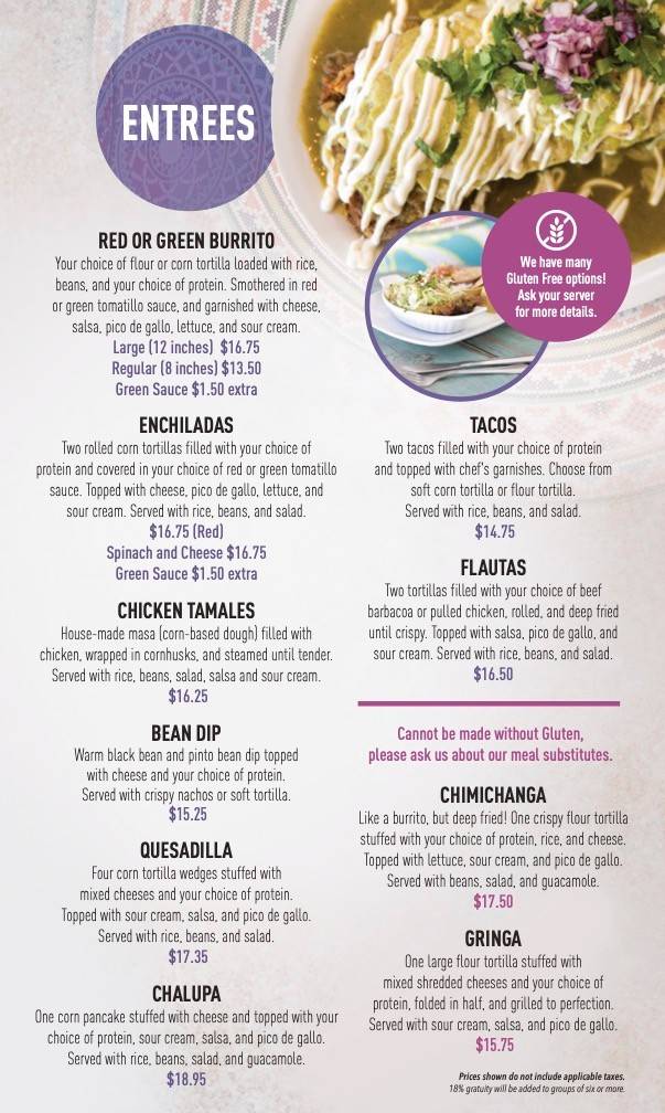 Menu at Mesa restaurant, Hamilton