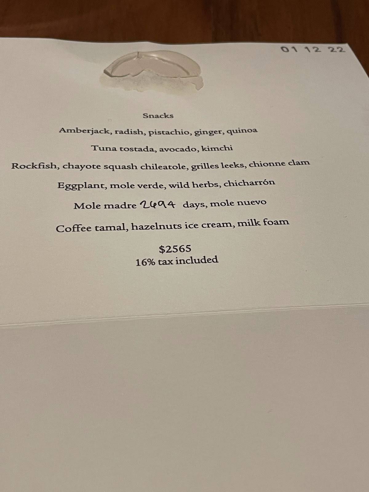Carta del restaurante Pujol - Tasting Menu, Ciudad López Mateos ...