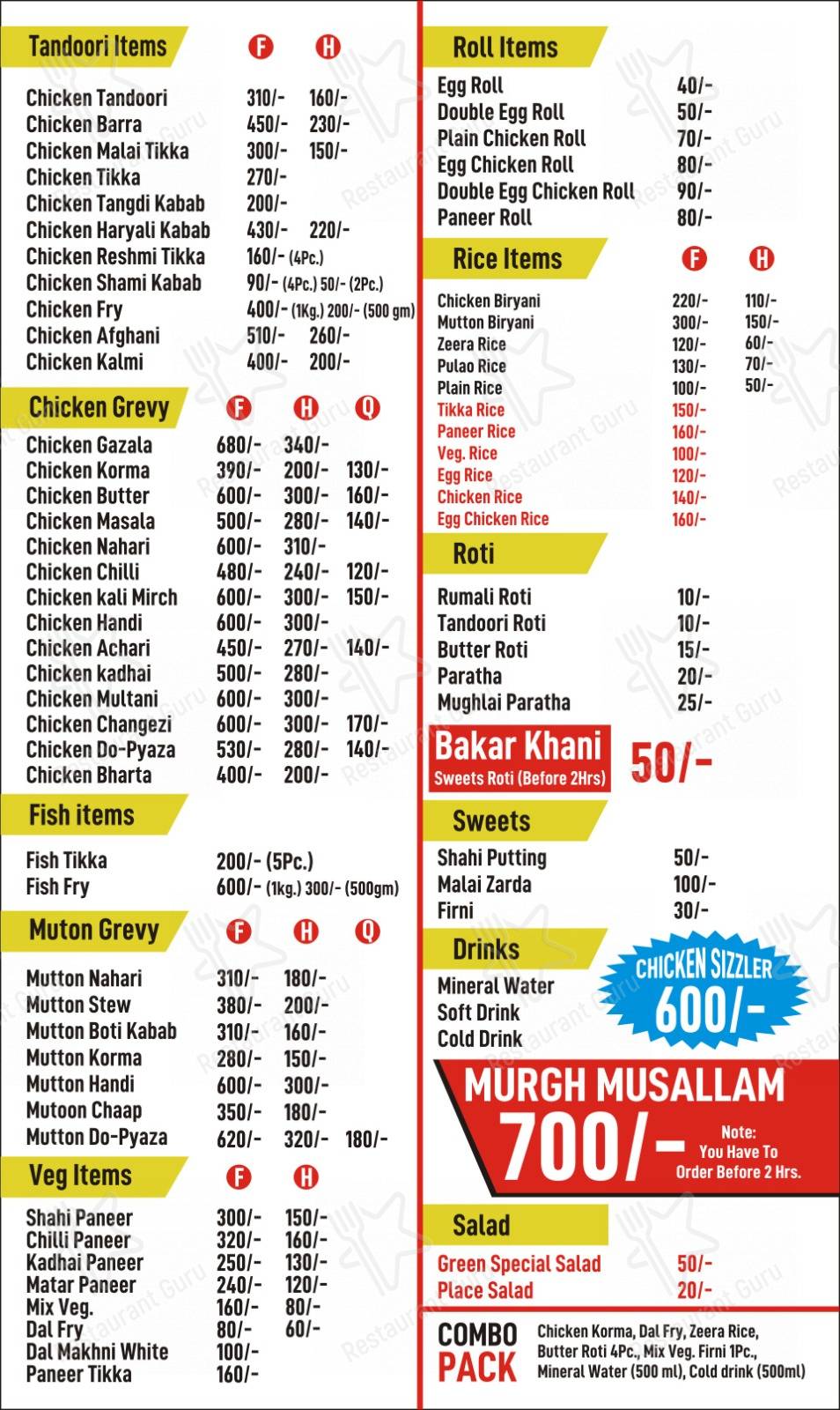 Menu at Mezbaan Restaurant, Kanpur, 89/209