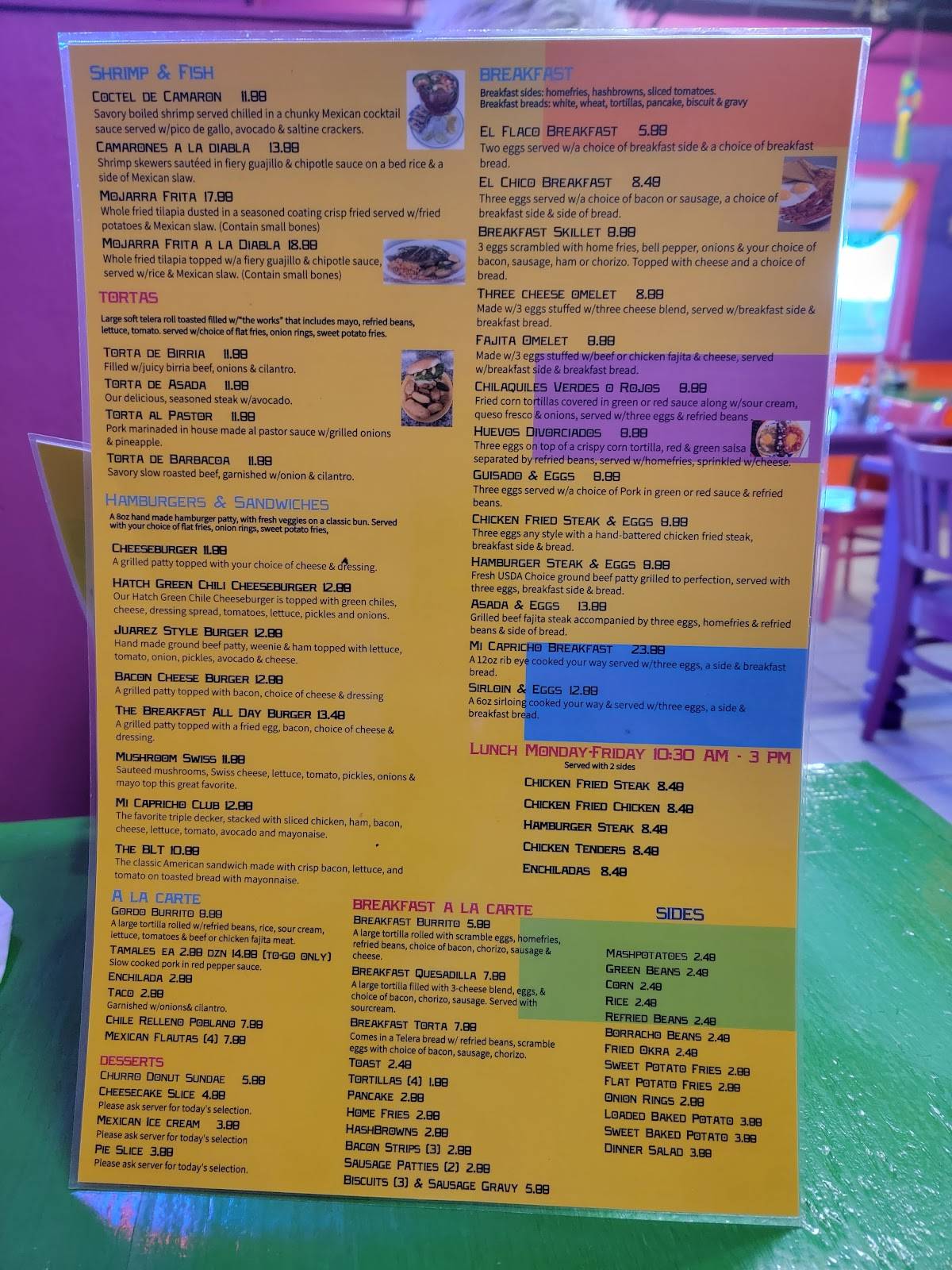 Menu at Mi Capricho Restaurant, Bowie