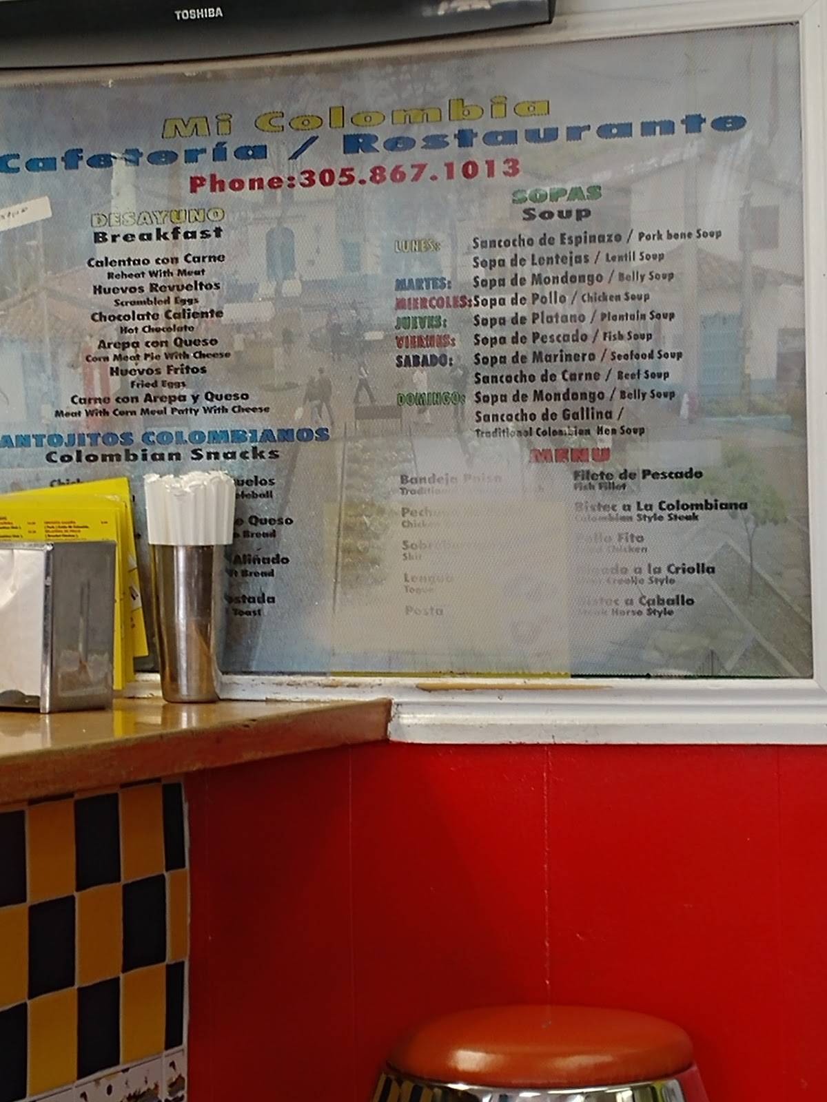 Menu at Mi Colombia cafeteria Miami Beach, Miami Beach
