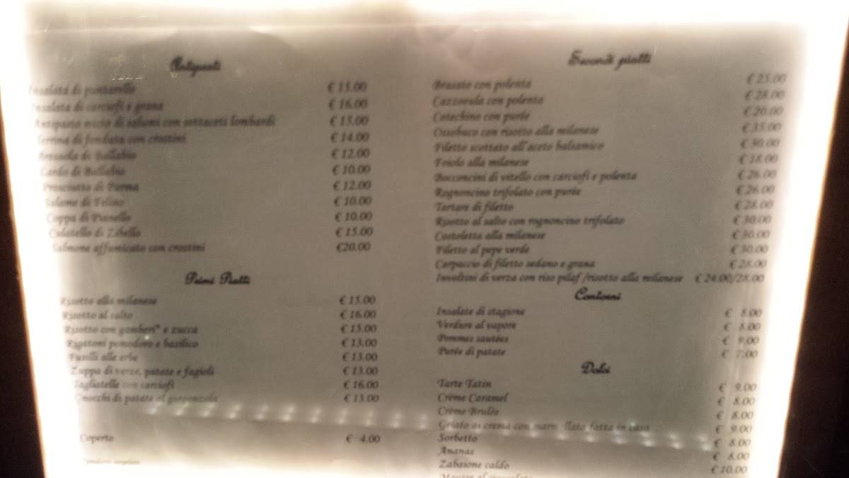 Menu da Antica Trattoria della Pesa ristorante, Milano