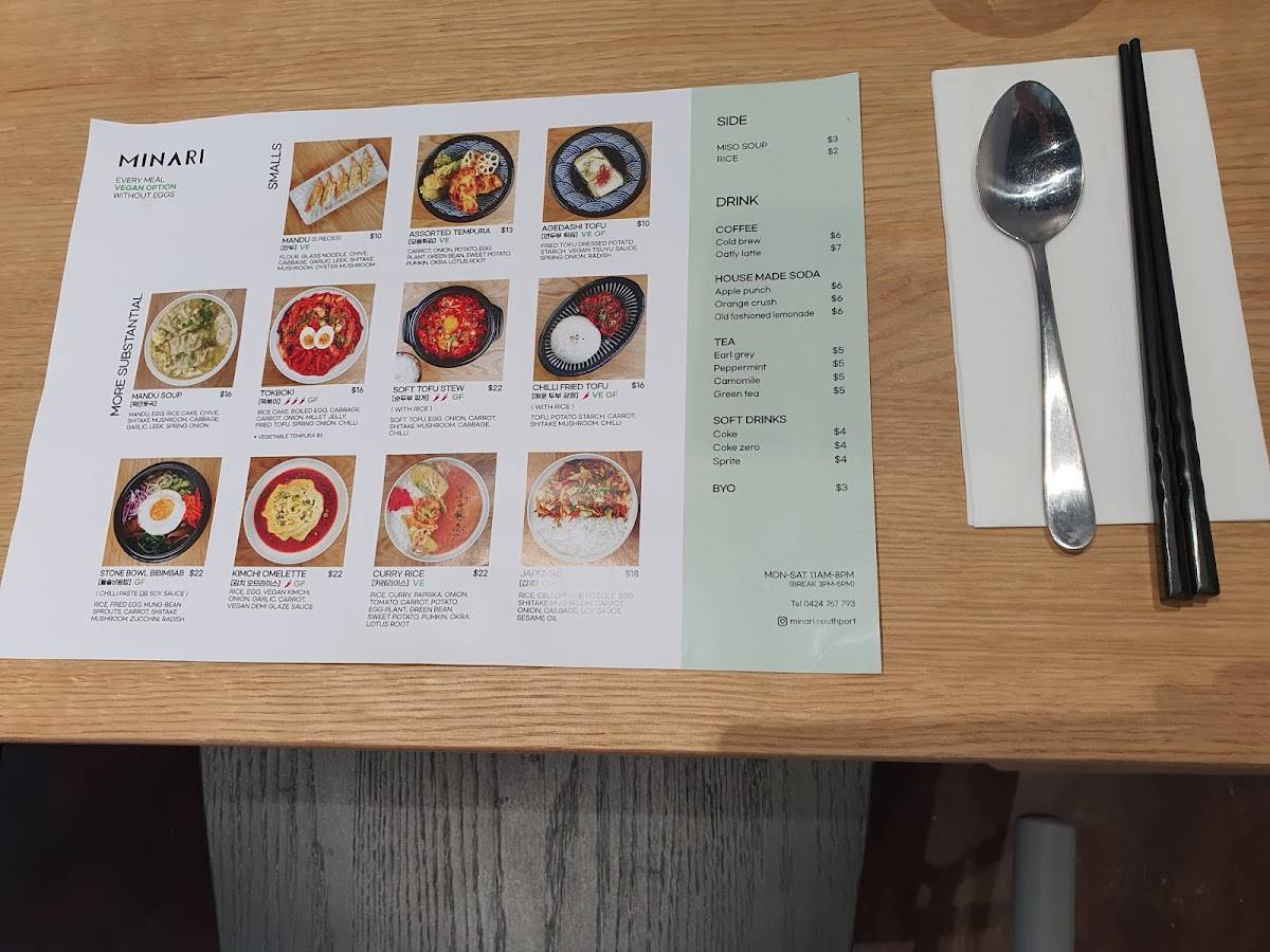 Menu at Minari restaurant, Southport