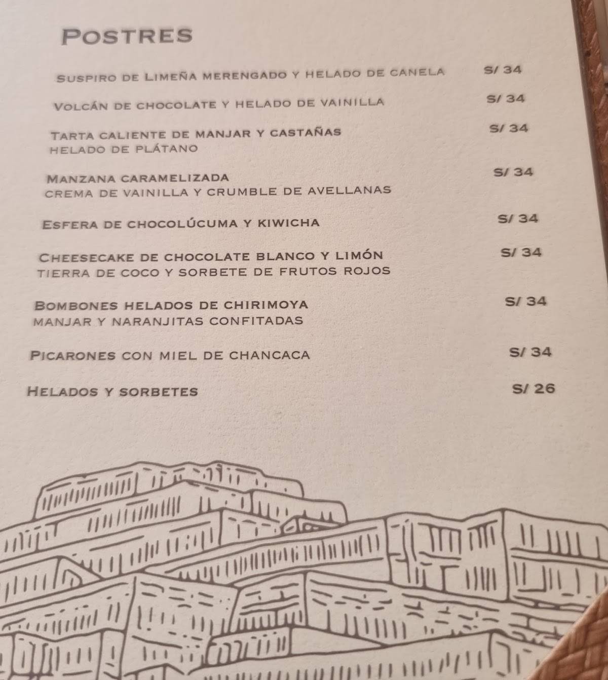 Menu at Restaurant Huaca Pucllana, Lima