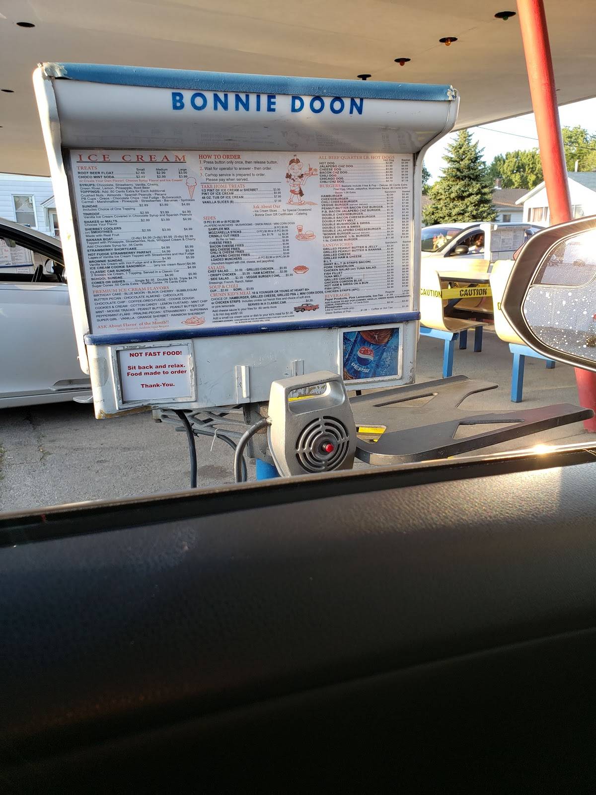 Menu at Bonnie Doon Drive-In restaurant, Mishawaka