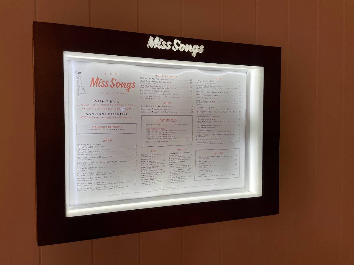 Menu at Miss Songs Asian Kitchen restaurant, Townsville