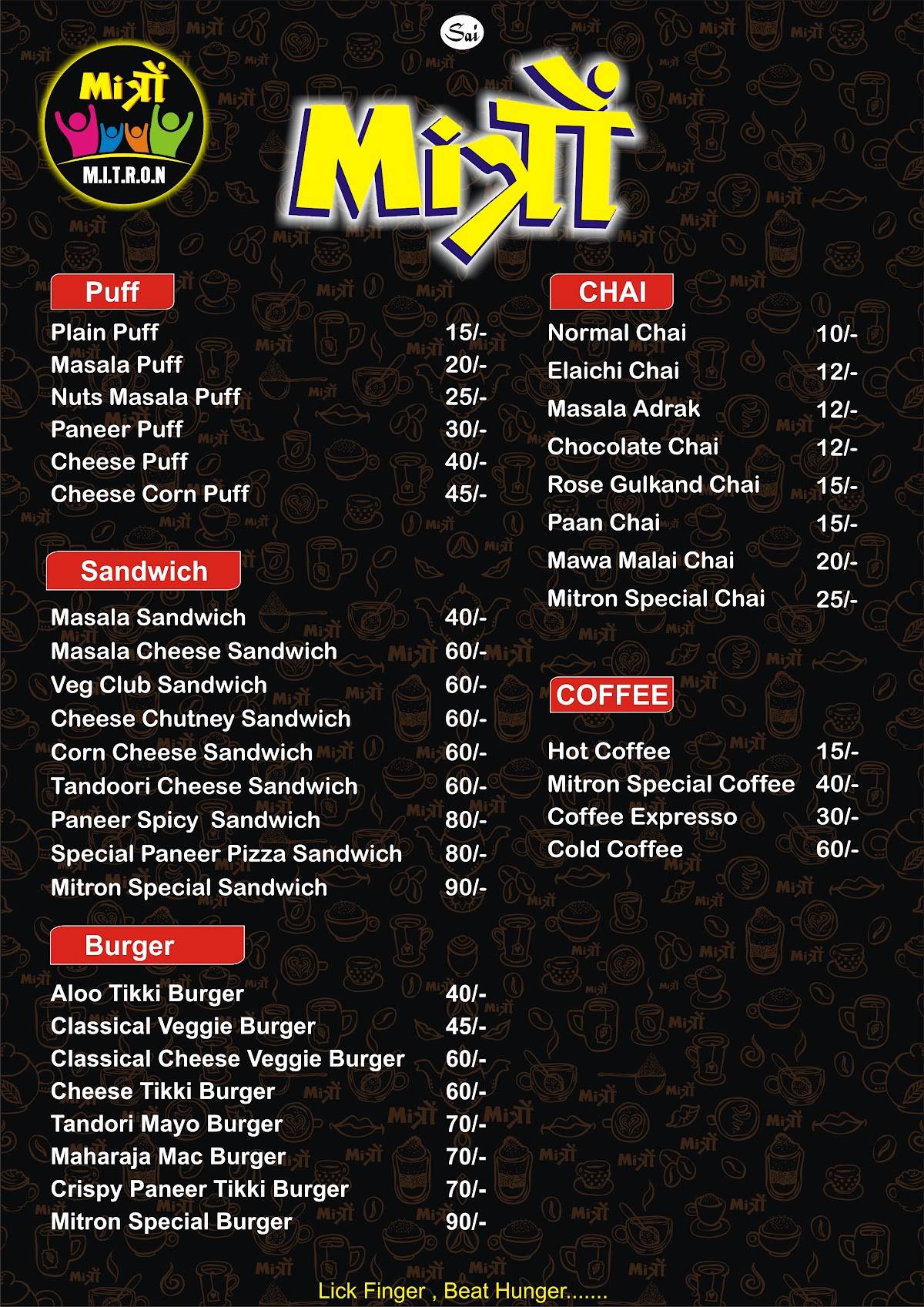 Menu at Mitron, Indore