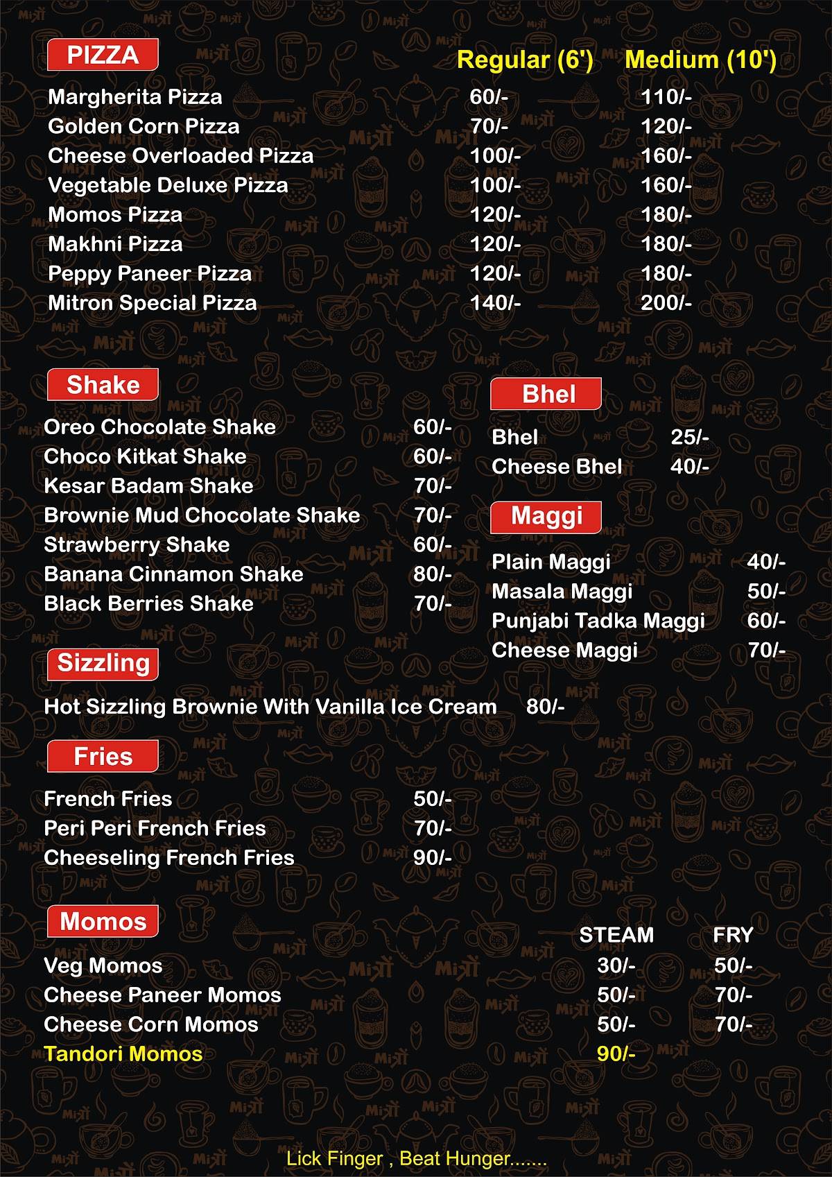 Menu at Mitron, Indore