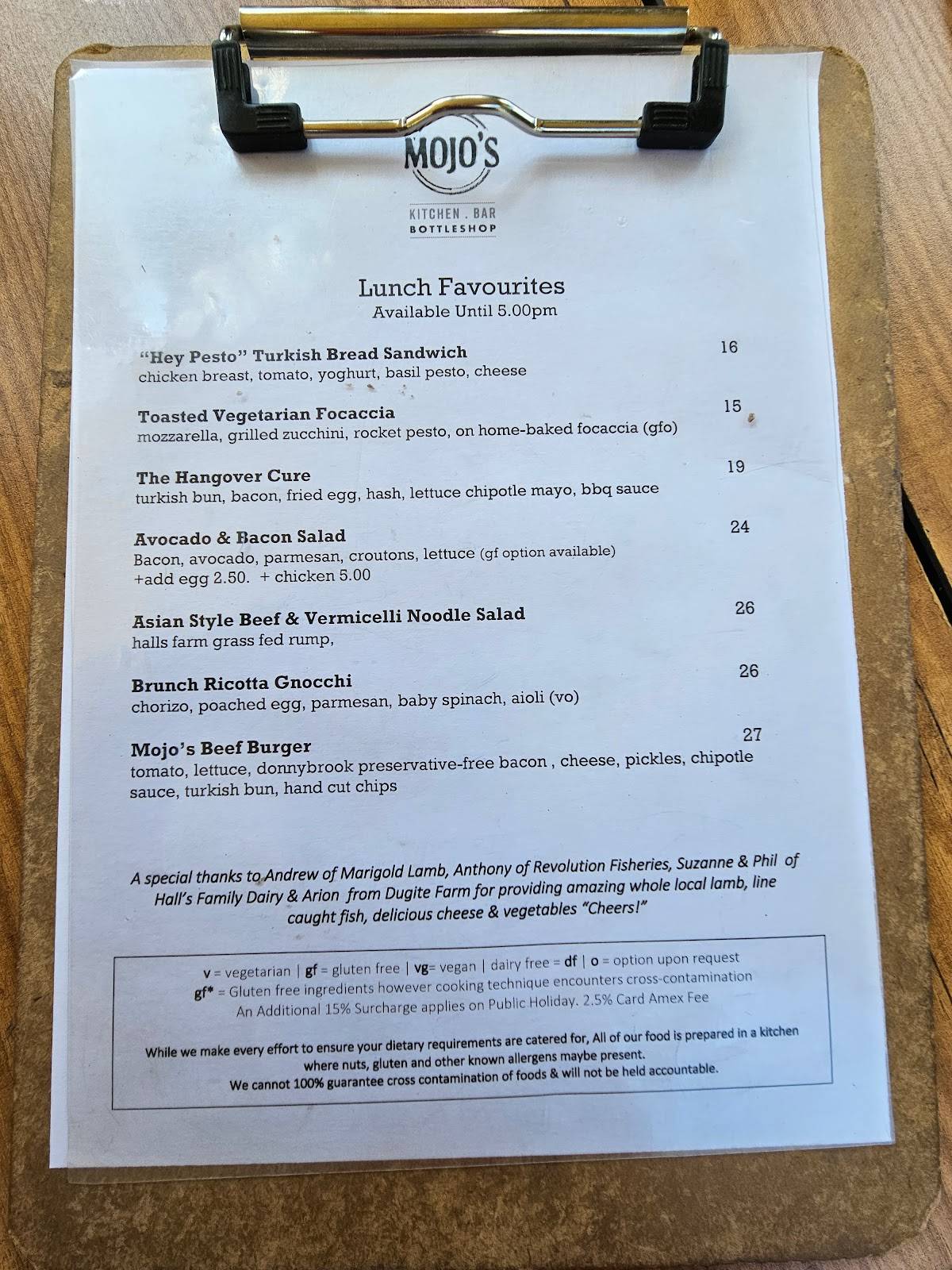 Menu at Mojo's Kitchen, Bar & Bottleshop, Bunbury