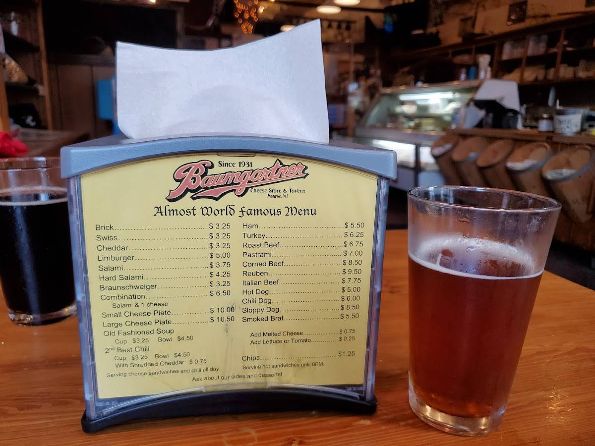 Menu at Baumgartner's Cheese Store & Tavern pub & bar, Monroe