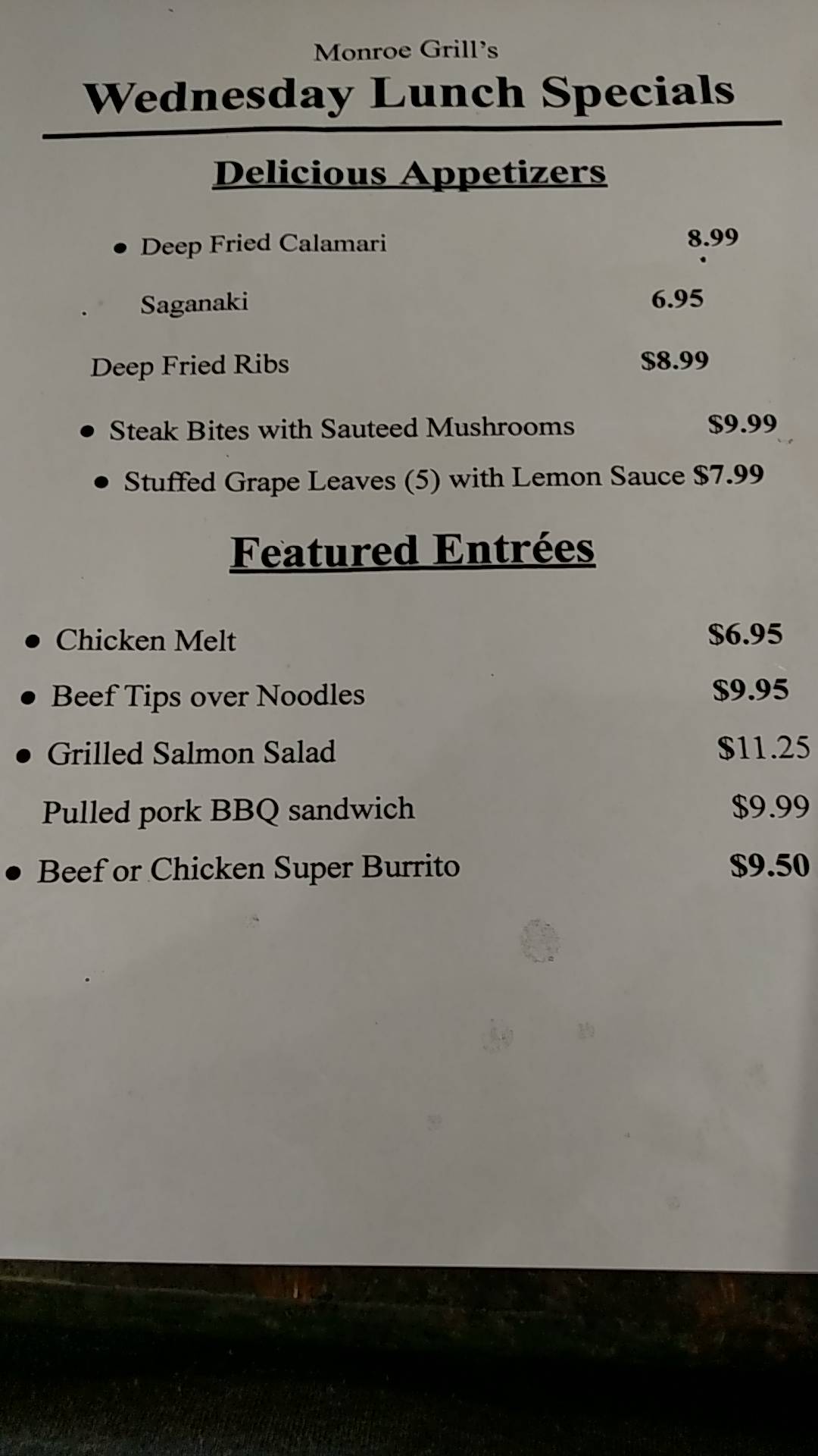 Menu at Monroe Grill & Bar, Monroe, S Telegraph Rd