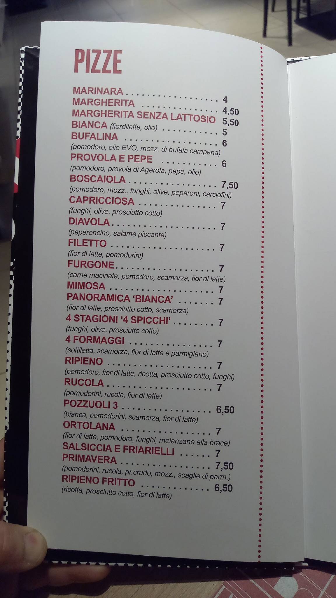 Menu da Il Furgone pizzeria, Monte di Procida