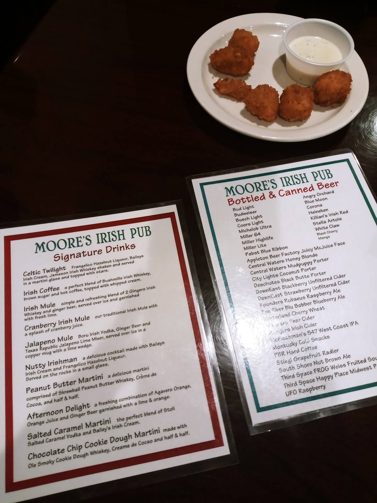 Menu at Moore's Irish Pub, Manitowoc