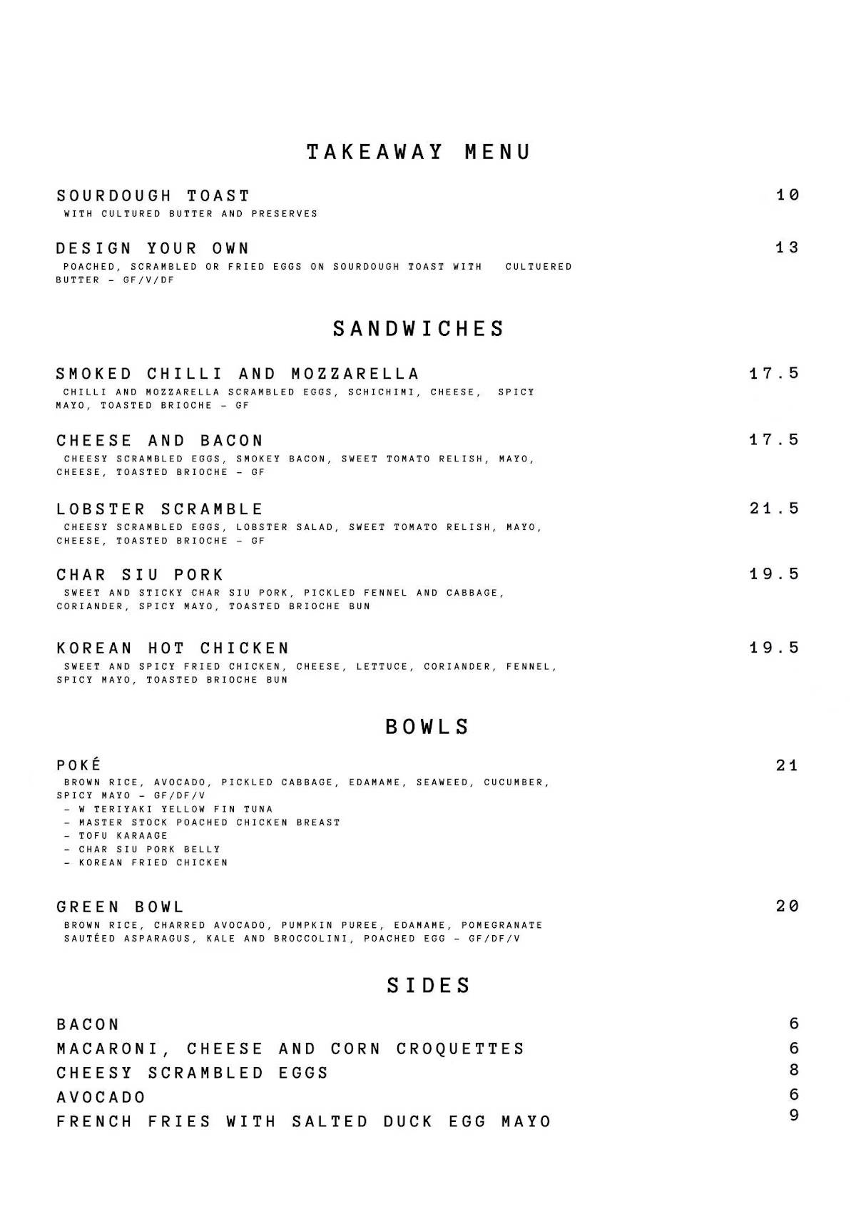 Menu at Morpha restaurant, Melbourne