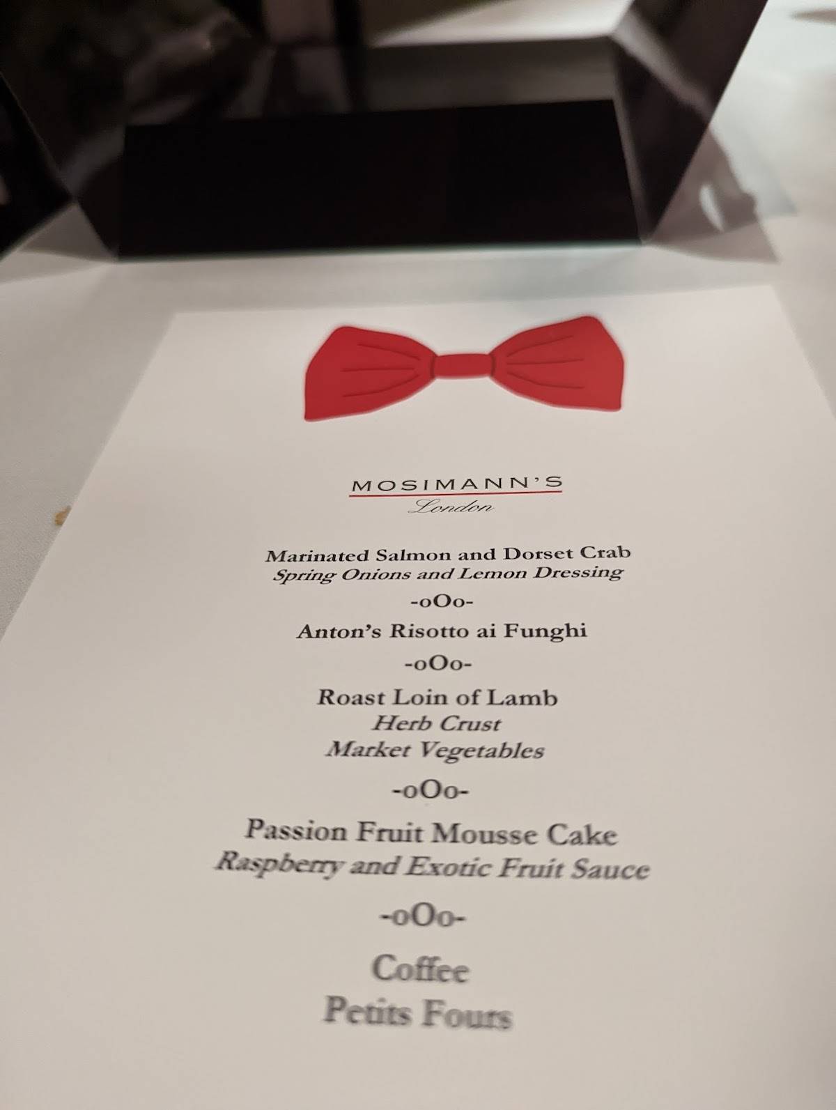 Menu at Mosimann's pub & bar, London