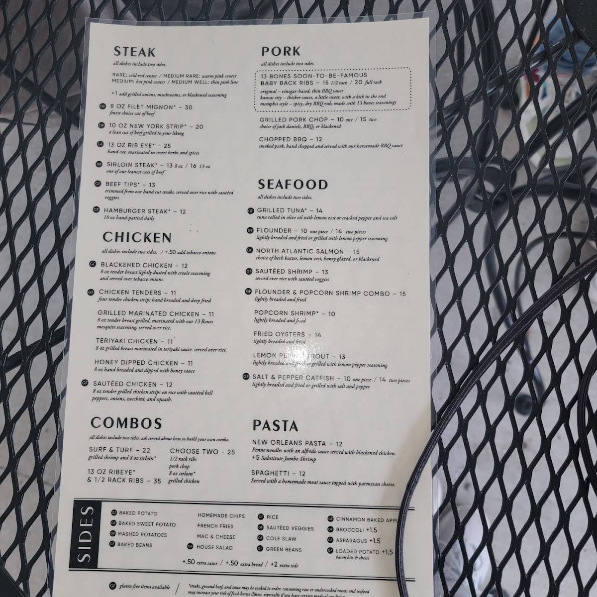 Menu at 13 Bones Restaurant, Mount Airy