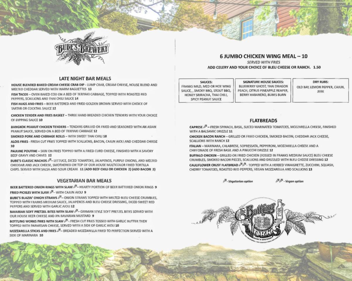 Menu at Bube's Brewery pub & bar, Mount Joy, 102 N Market St
