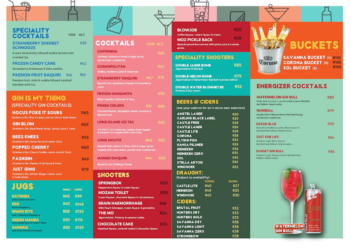 Menu at Mozambik V & A Waterfront restaurant, Cape Town