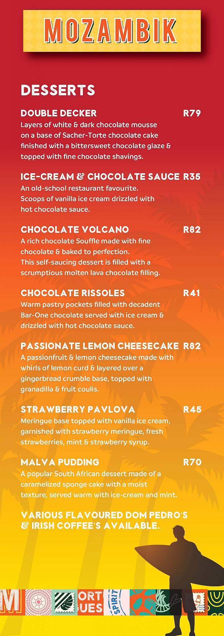 Menu at Mozambik V & A Waterfront restaurant, Cape Town