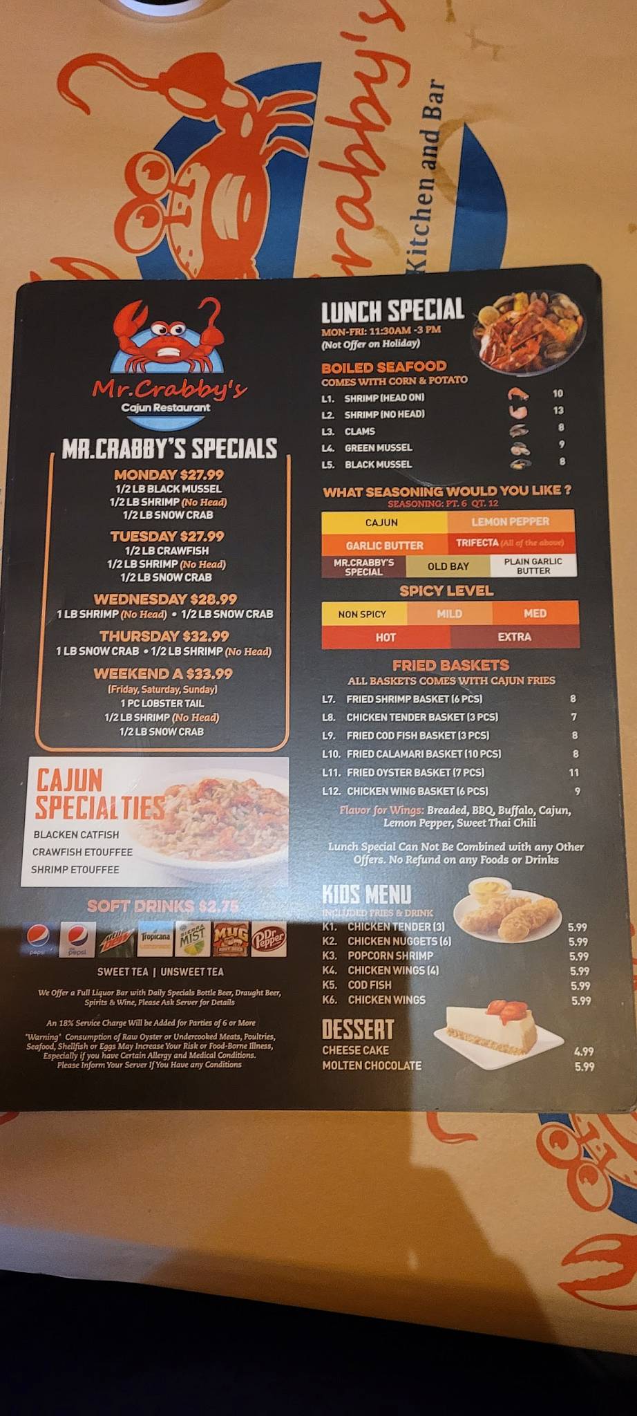 Menu at Mr.Crabby's Cajun Seafood & Bar, Schertz