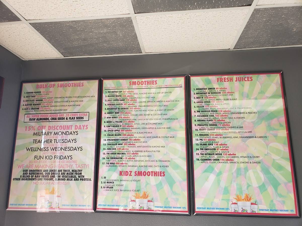 Menu at Mr. Smoothie Juice Bar, Warner Robins