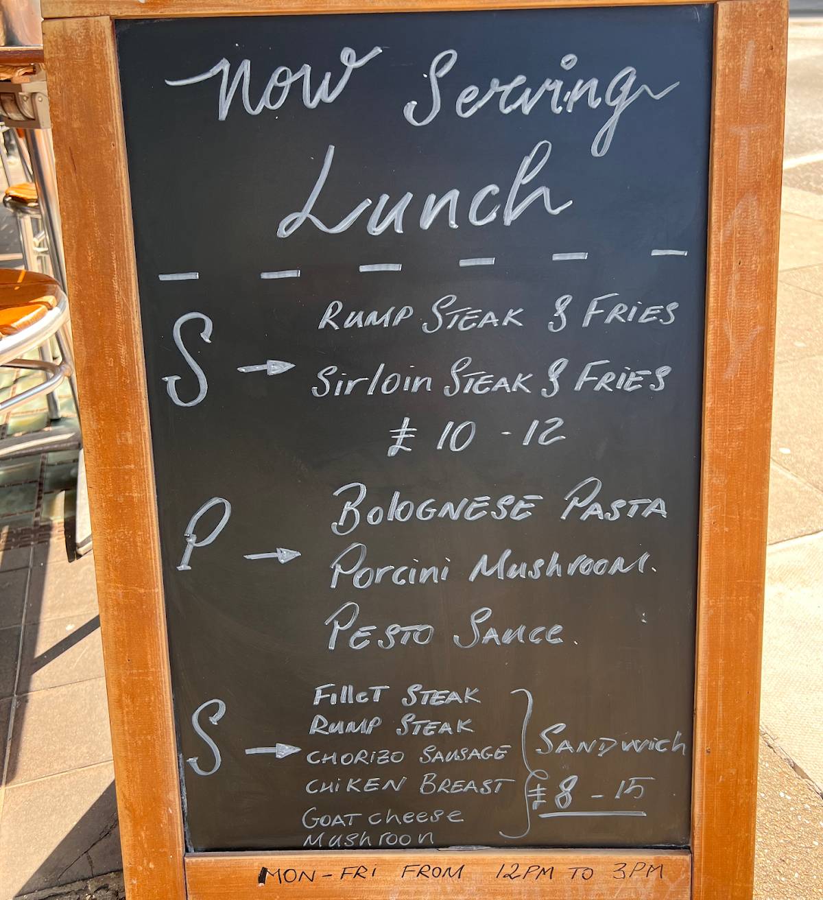 Menu at Mr. Steak steakhouse, London