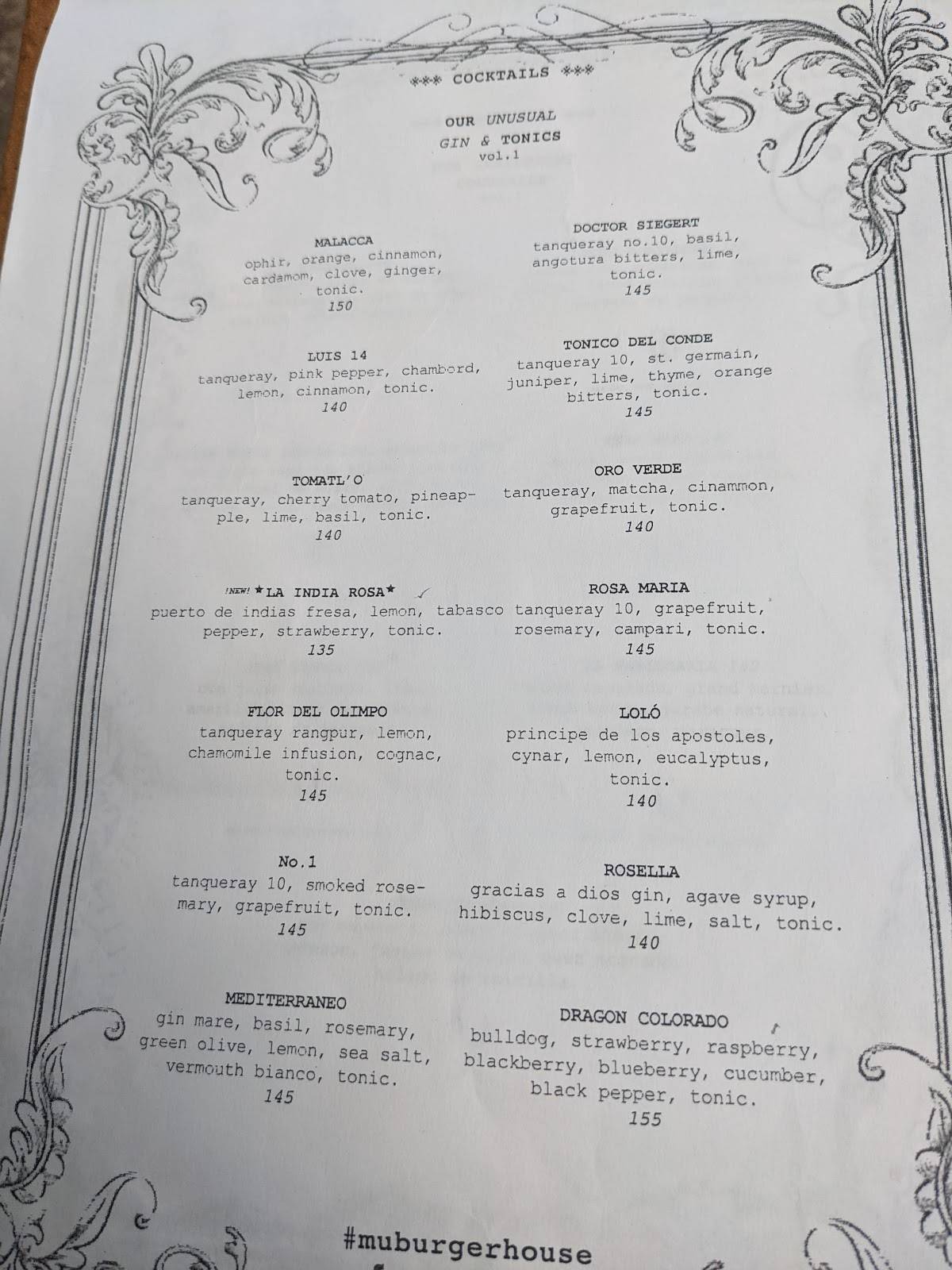 Menu at Mu. Burgerhouse restaurant, Playa del Carmen, 40 Avenida Nte. 11