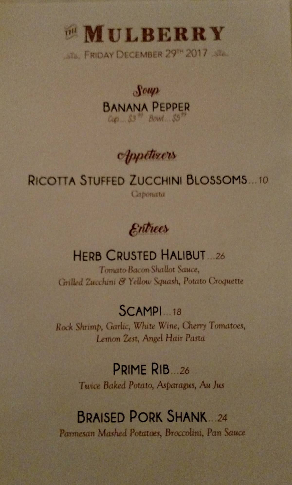 Menu at Mulberry Italian Ristorante pub & bar, Lackawanna