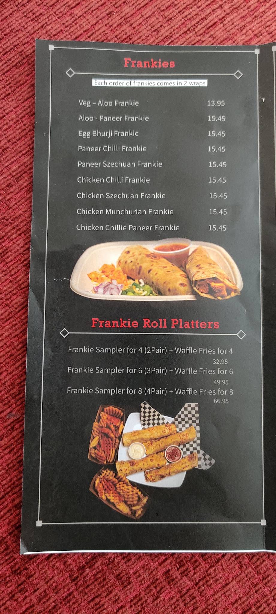 Menu au Mumbai Frankie Mississauga - The Original Bombay Roll ...