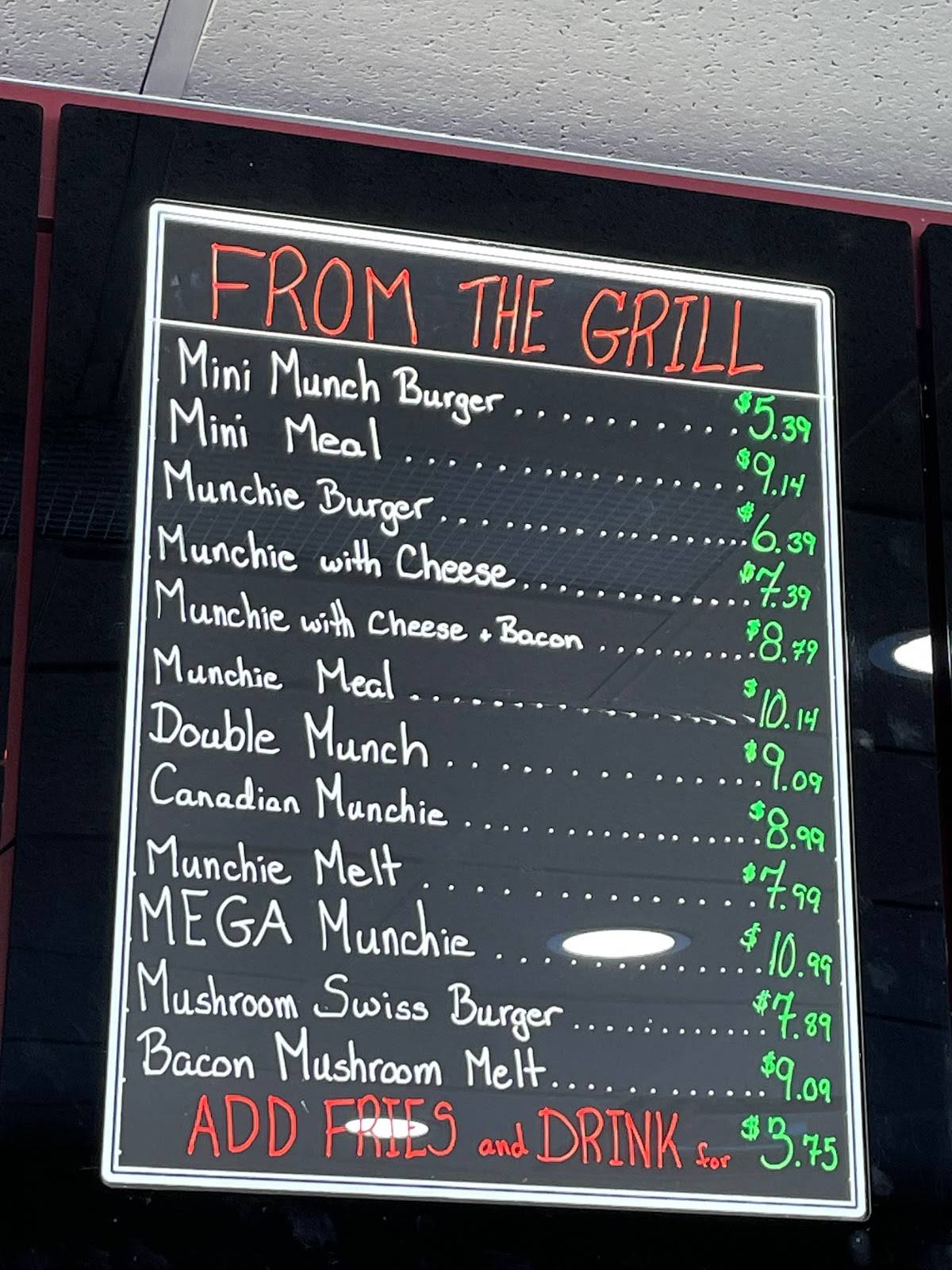 Menu at Munchies restaurant, Petrolia