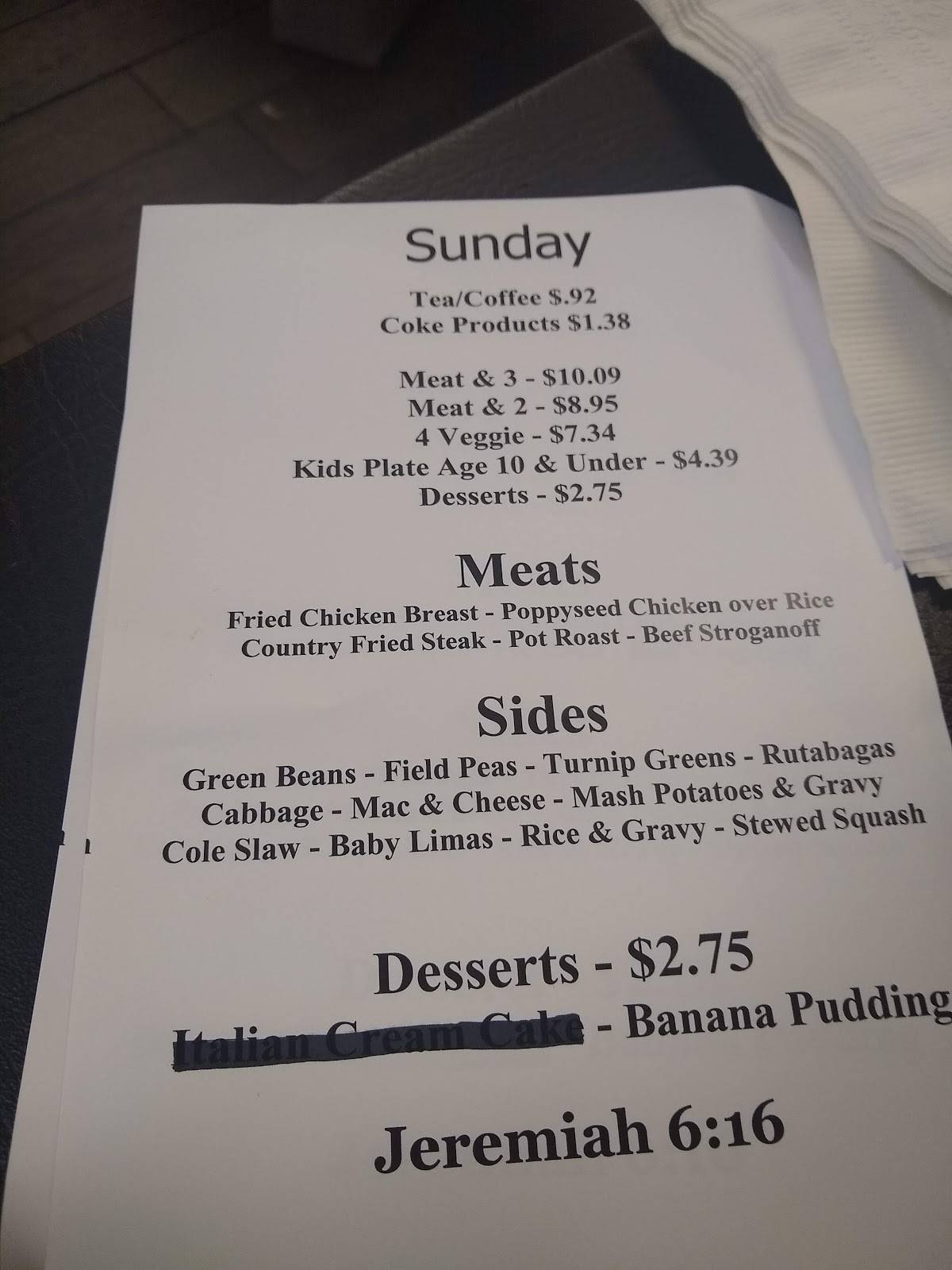 Menu at Must Stop Cafe, Wetumpka