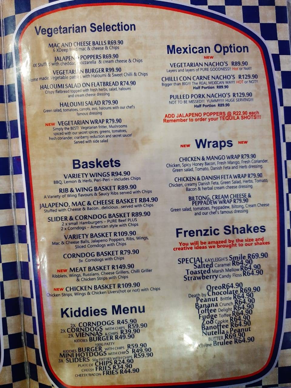 Menu at Mustang Sally's Pub & Diner, Pretoria, Pretorius St