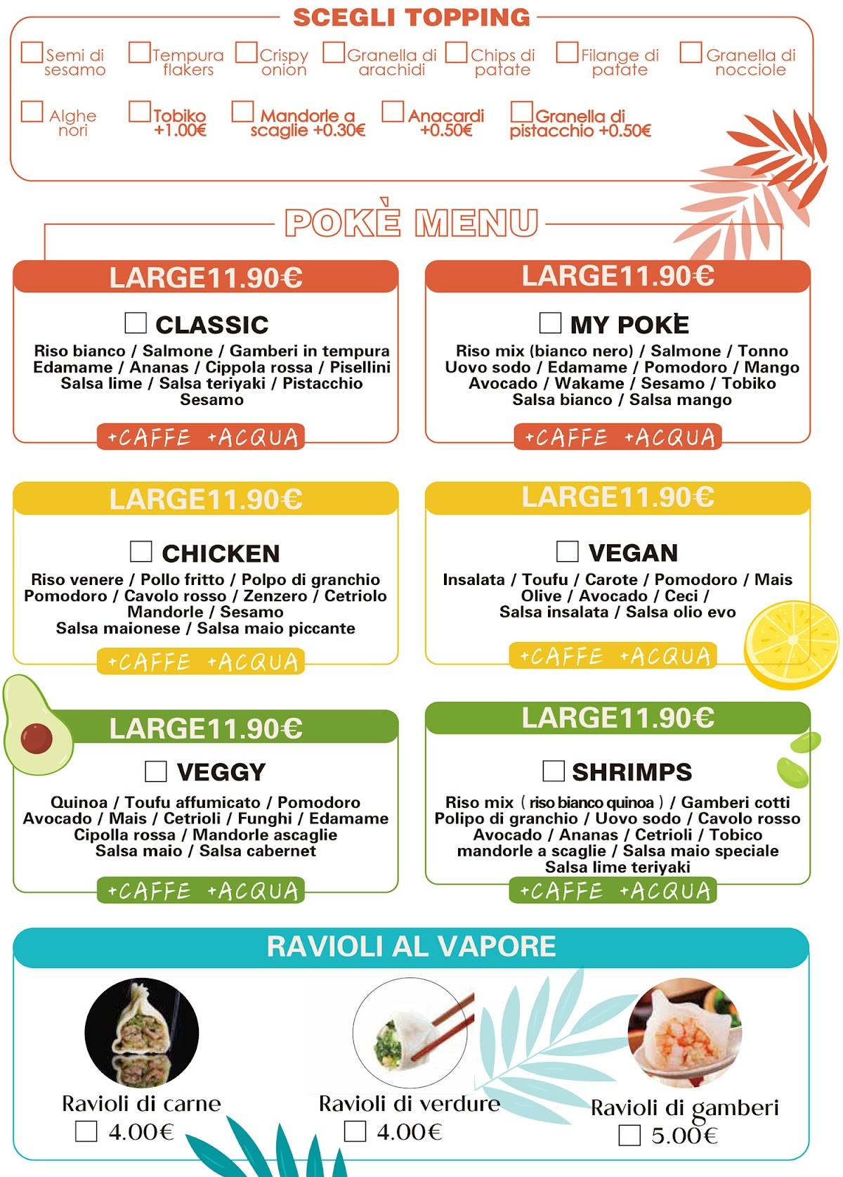 Menu au My Poke pub et bar, Alba